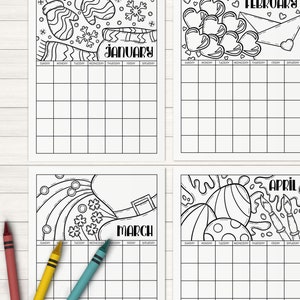 Coloring Calendar for Kids, Undated Monthly Planner Printable, Holiday ...