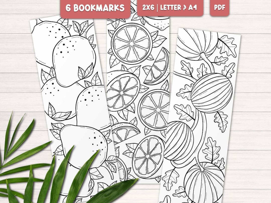 Fruit Coloring Bookmarks for Adults, Printable Bookmarks Colorable ...