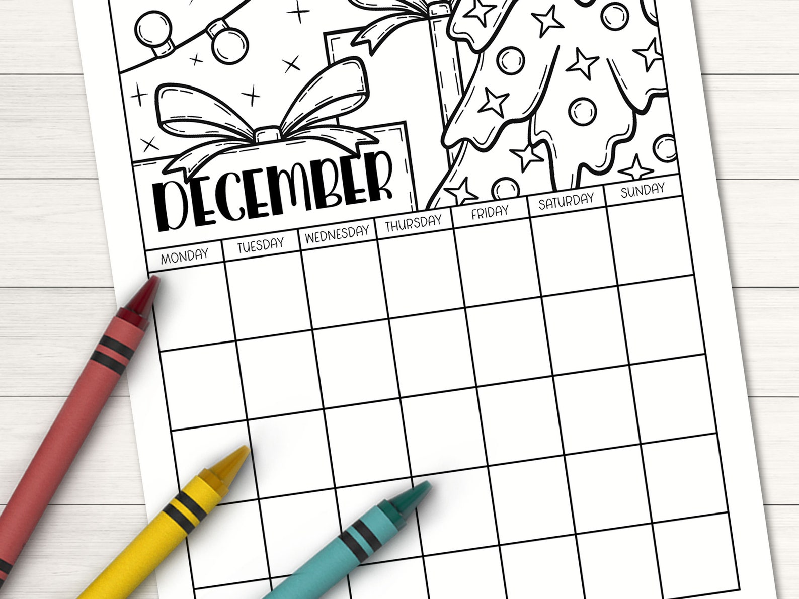 Coloring Calendar for Kids, Undated Monthly Planner Printable, Holiday ...