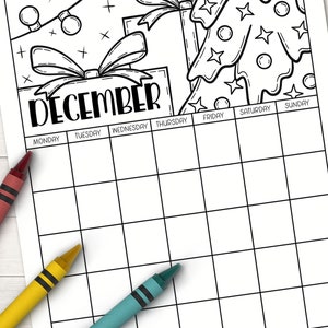 Coloring Calendar for Kids, Undated Monthly Planner Printable, Holiday ...