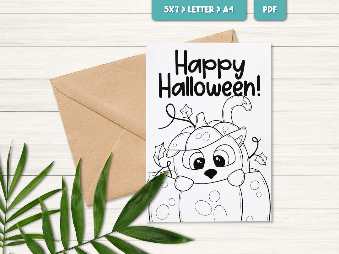 Happy Halloween Coloring Card, Printable Halloween Card for Kids ...