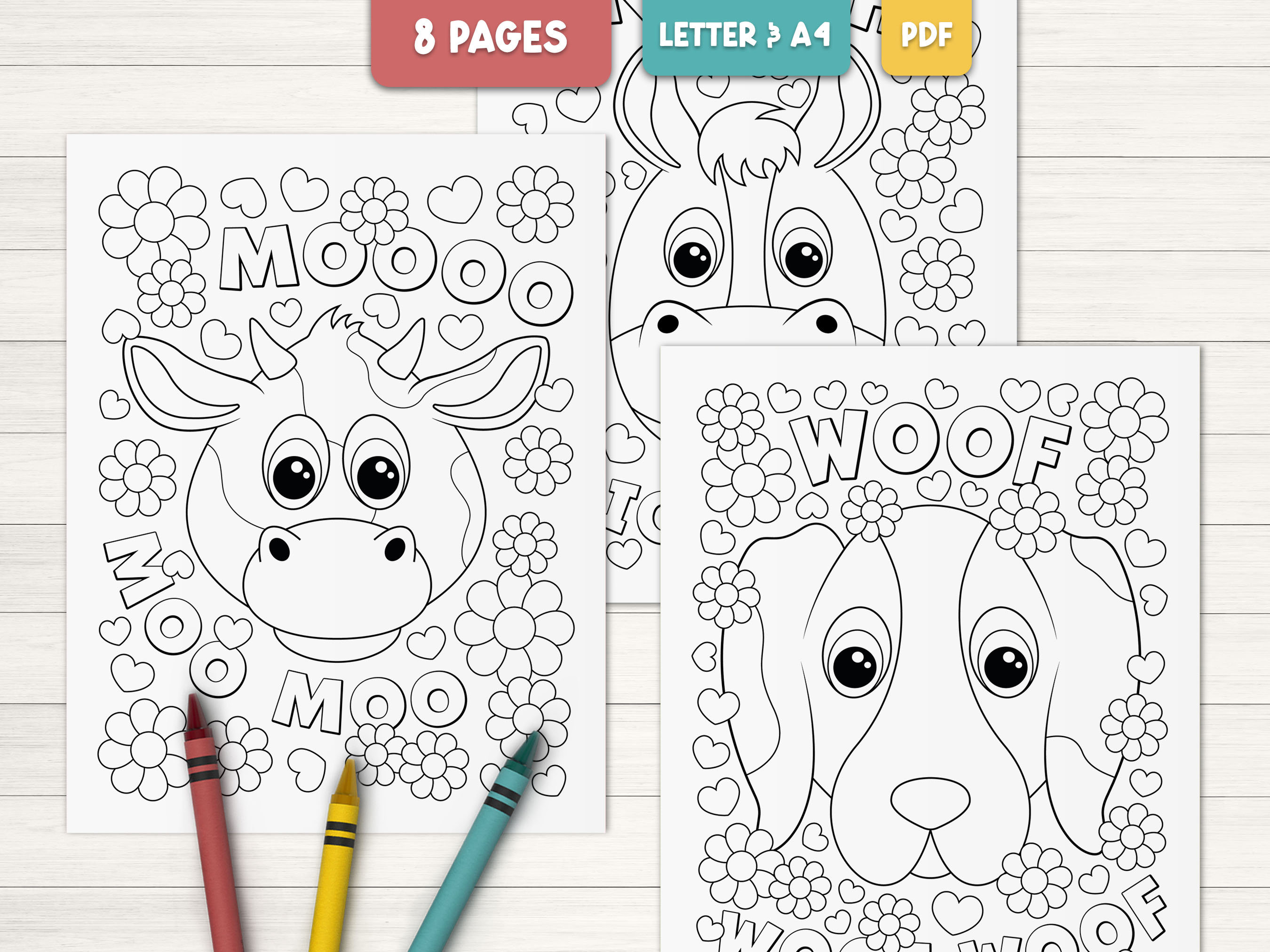 Farm Animal Coloring Pages, Cute Animal Coloring Pages for Kids ...