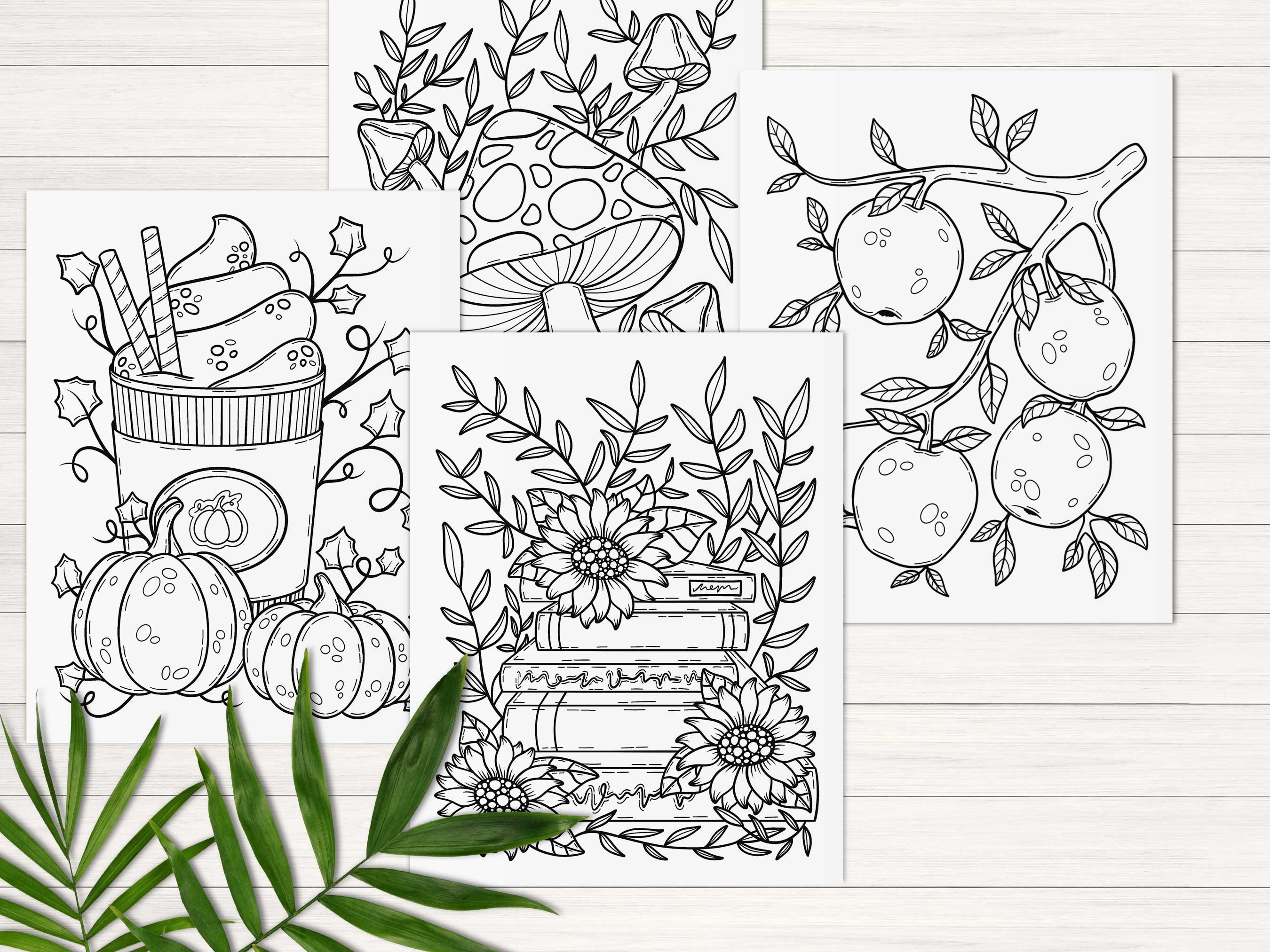 Fall Coloring Pages for Adults, Autumn Coloring Book, Pumpkin Coloring ...