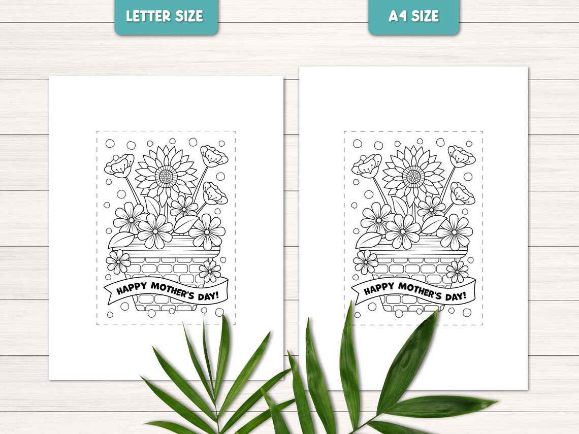 Printable Mother's Day Card, Coloring Card for Kids, Flower Card ...