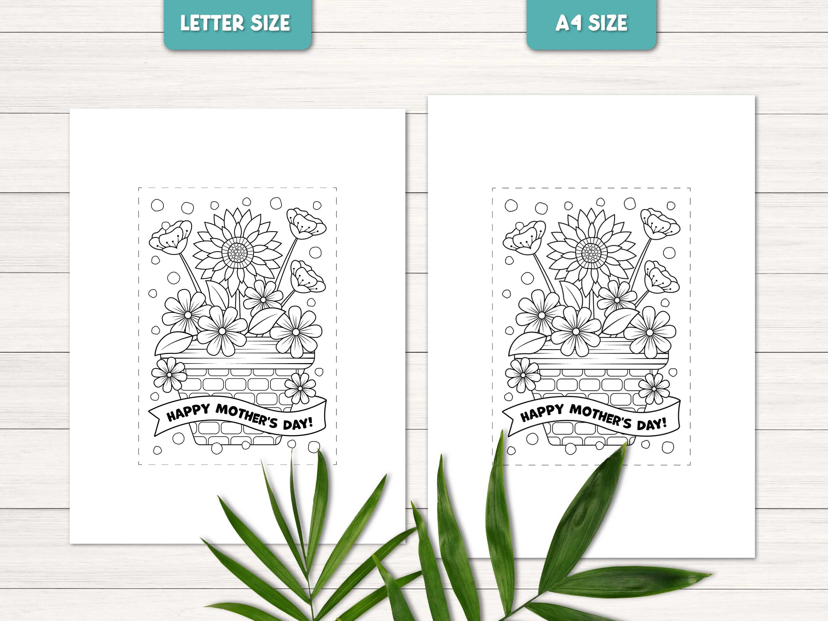 Printable Mother's Day Card, Coloring Card for Kids, Flower Card ...