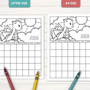 Dragon Coloring Calendar: Undated Monthly Planner (PDF Printable) - Etsy