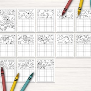 Coloring Calendar for Kids, Undated Calendar Printable, Animal Coloring ...