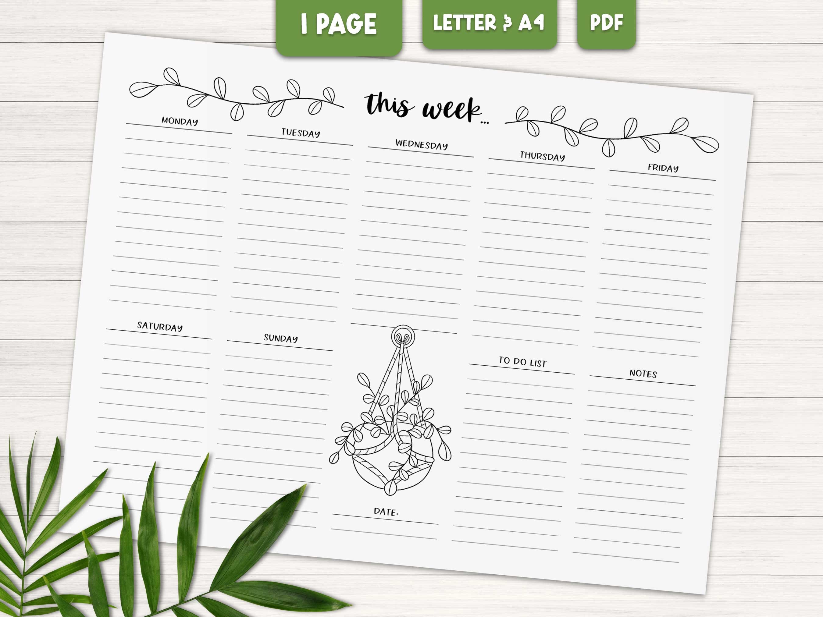 Weekly Planner Printable Floral Coloring Planner Pages - Etsy