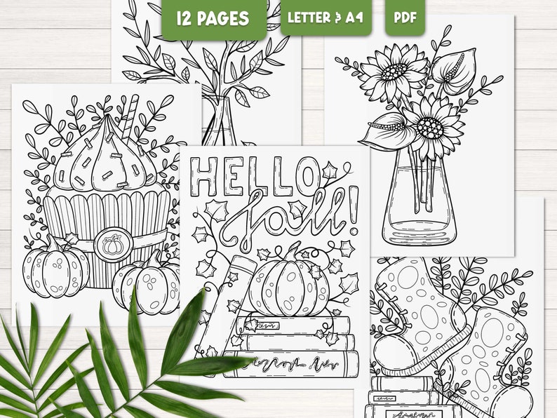 Fall Coloring Pages for Adults, Autumn Coloring Book, Pumpkin Coloring ...