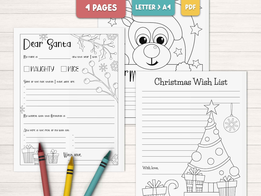Coloring Letter to Santa for Kids, Christmas Wish List Printable, Dear ...