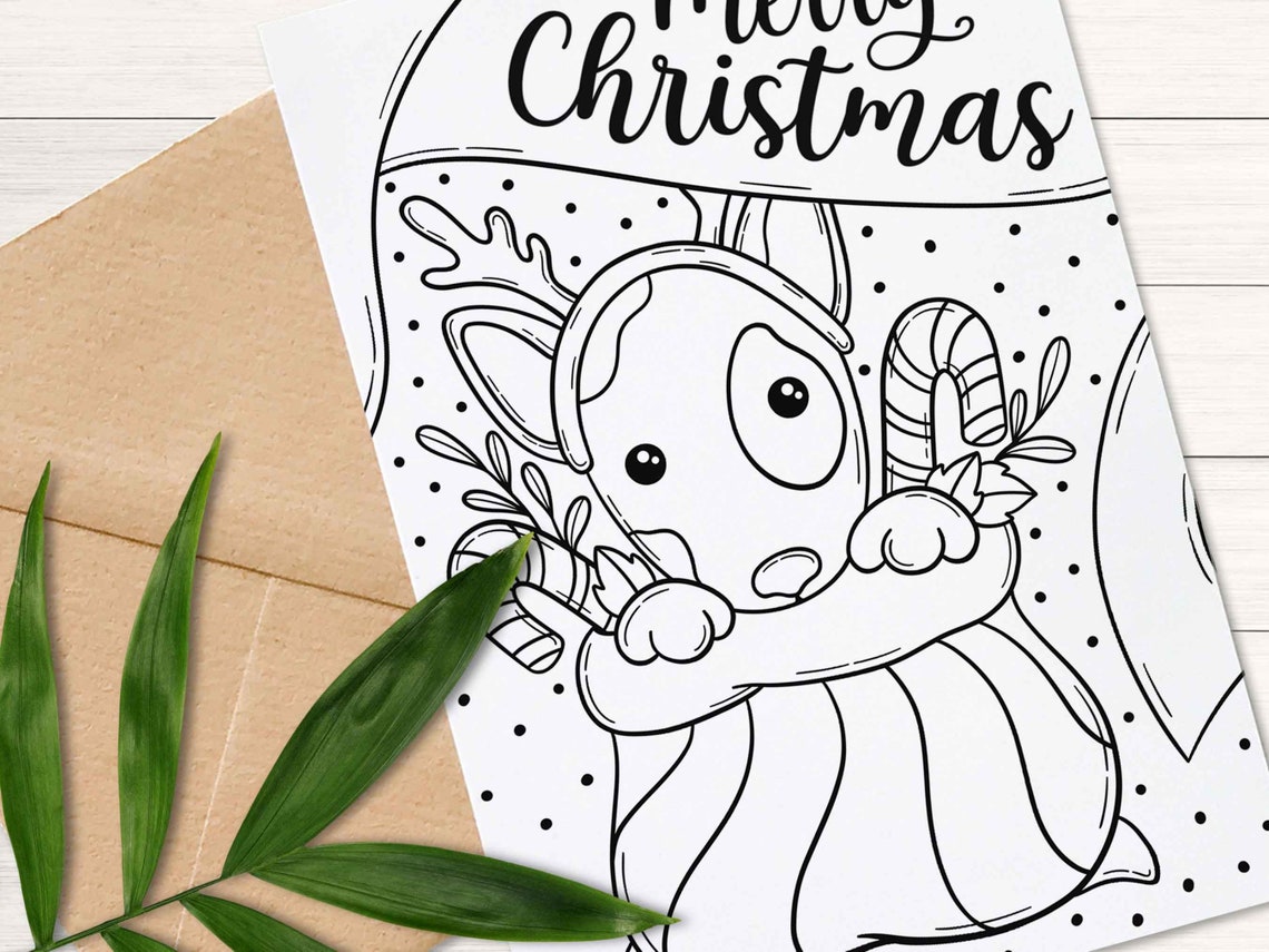 Printable Christmas Coloring Card for Kids, Cute Christmas Card, 5x7 ...