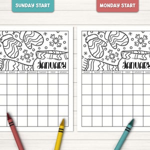 Coloring Calendar for Kids, Undated Monthly Planner Printable, Holiday ...