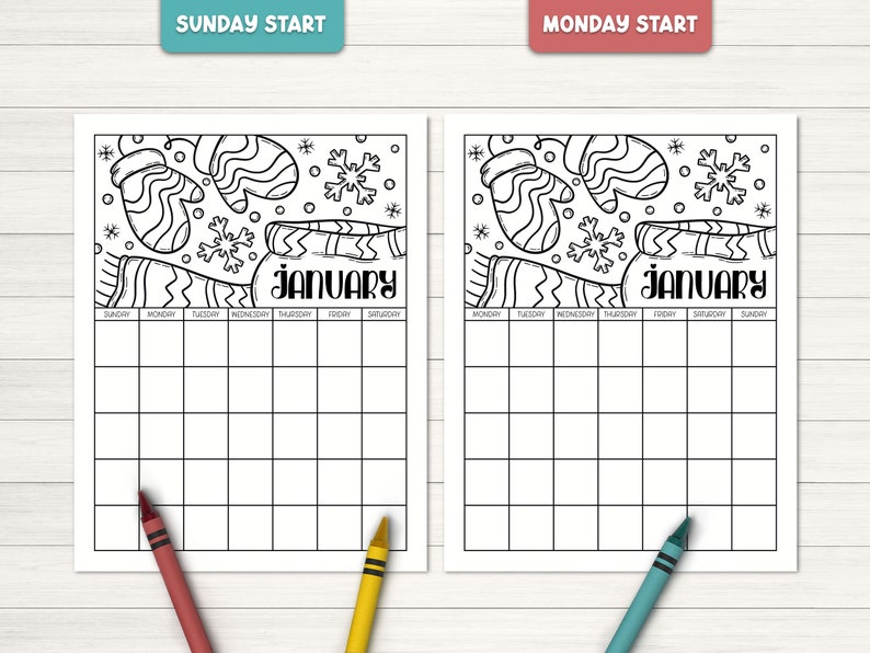 Coloring Calendar for Kids, Undated Monthly Planner Printable, Holiday ...