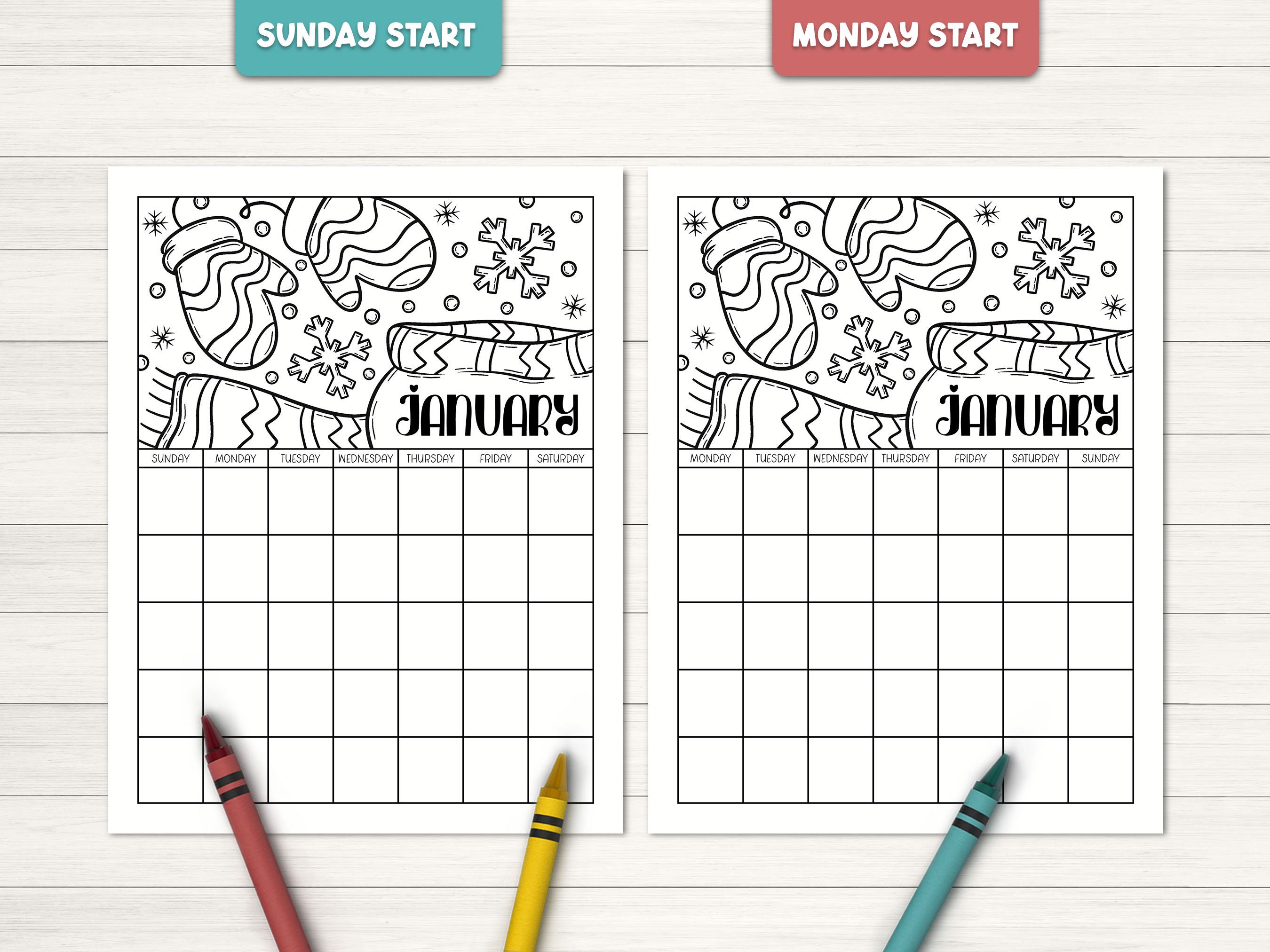 Coloring Calendar for Kids, Undated Monthly Planner Printable, Holiday ...