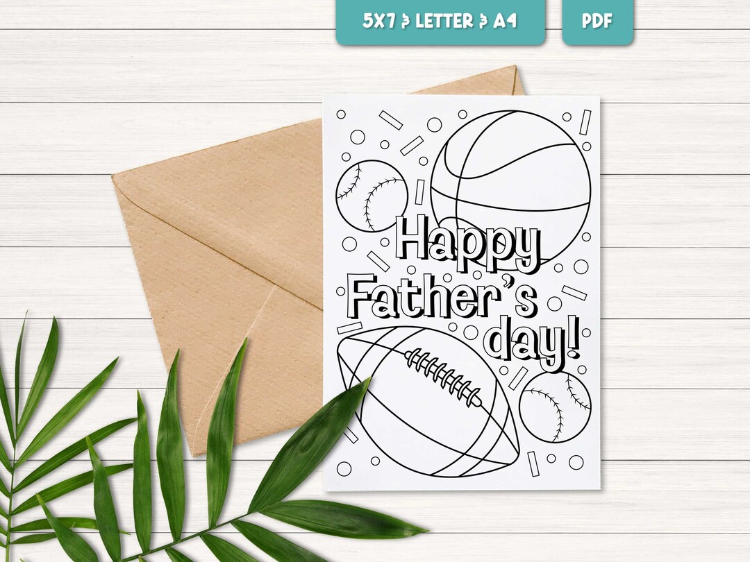 Fathers Day Coloring Card From Kids, Happy Fathers Day Card Digital ...
