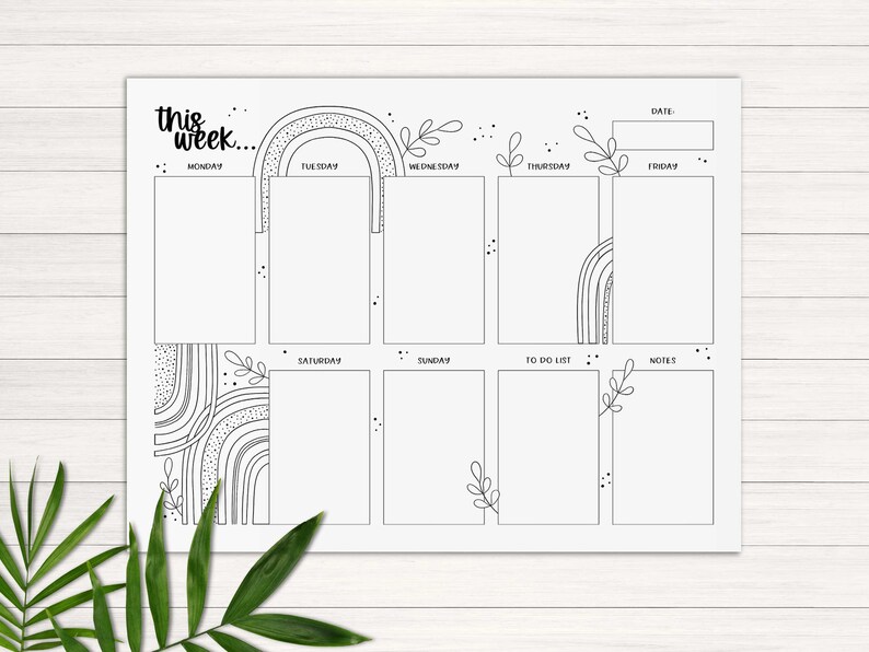 Printable Weekly Planner Landscape, Boho Coloring Planner, Weekly ...