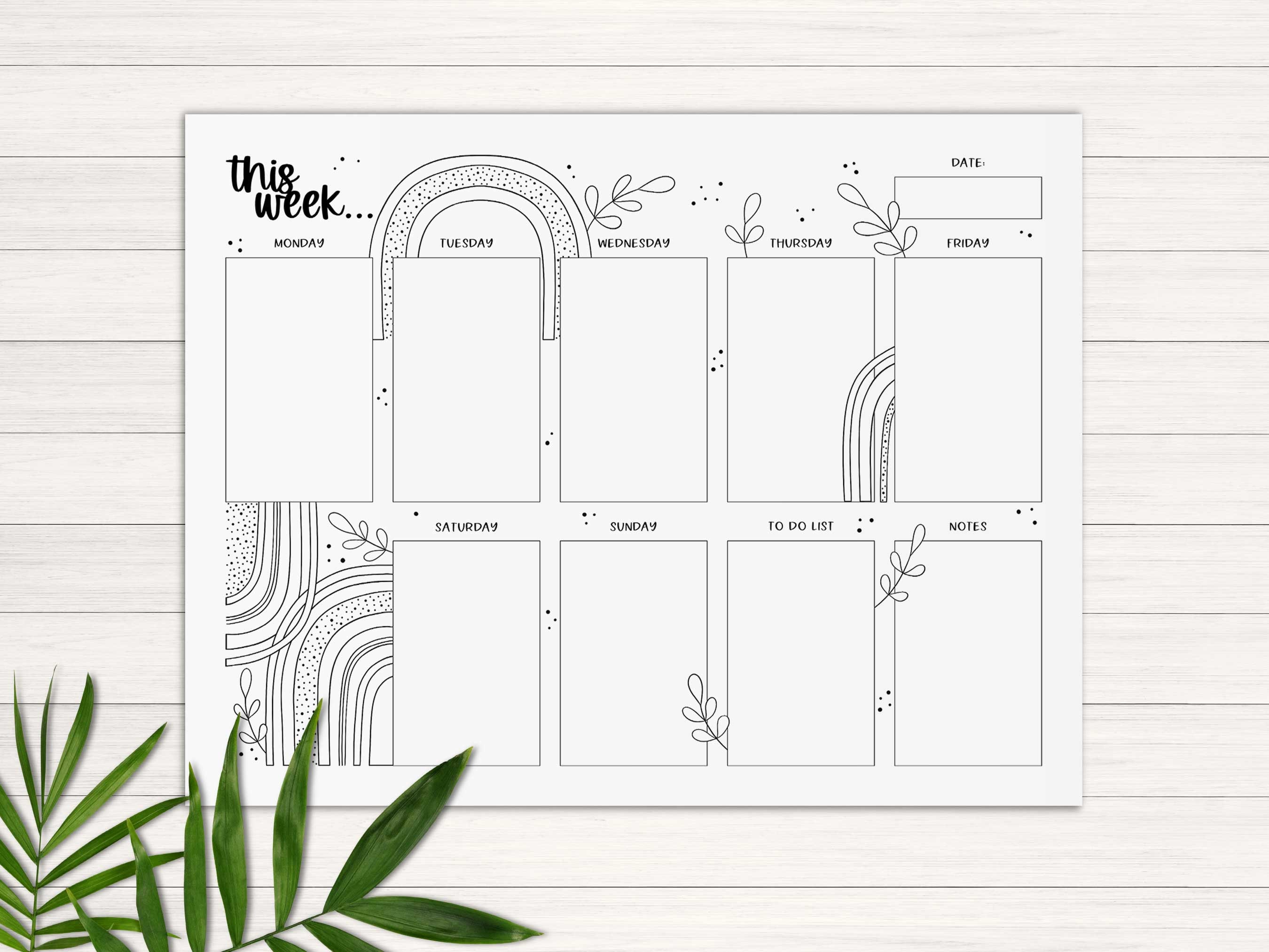 Printable Weekly Planner Landscape, Boho Coloring Planner, Weekly ...