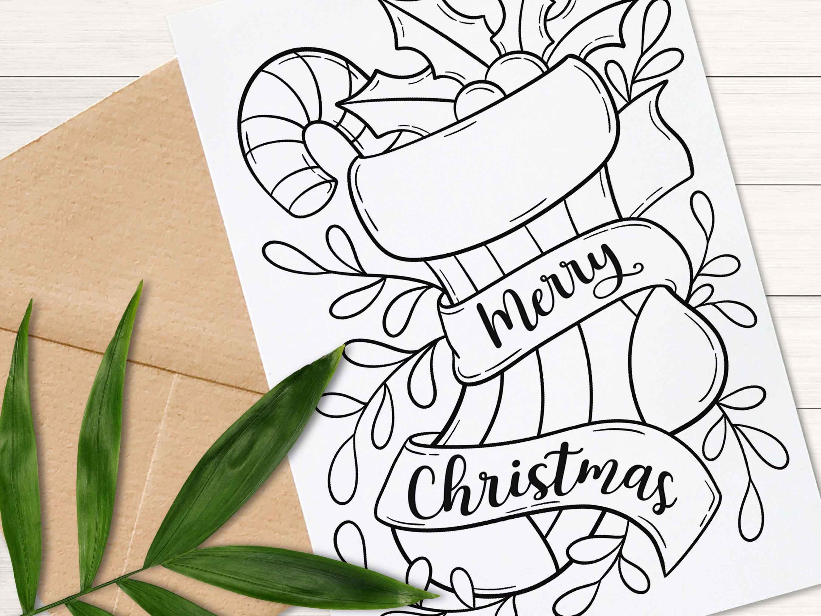 Christmas Coloring Card for Kids, Printable Coloring Christmas Card ...