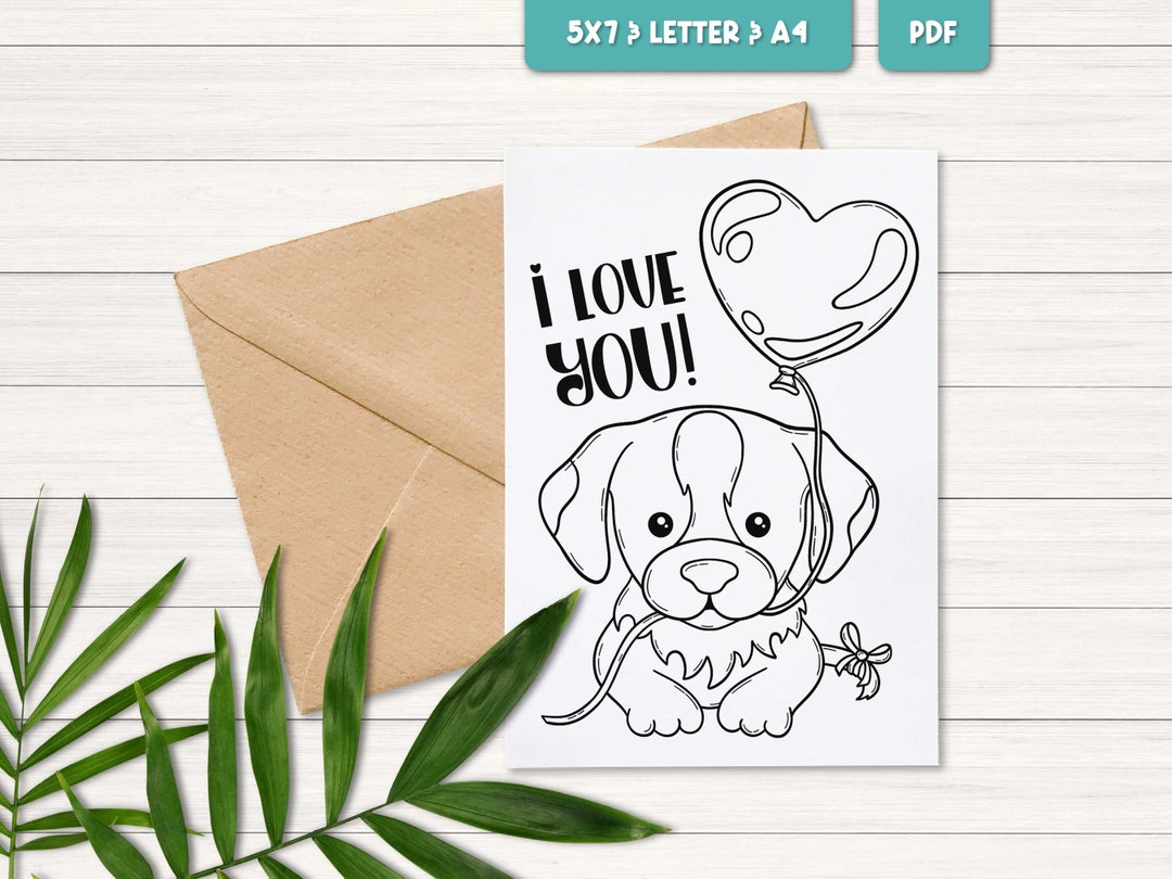 Valentines Day Coloring Card Printable, I Love You Coloring Page ...