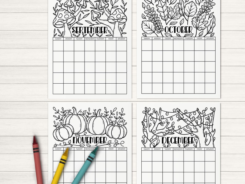 Printable Coloring Calendar for Kids, Undated Planner PDF, Coloring ...