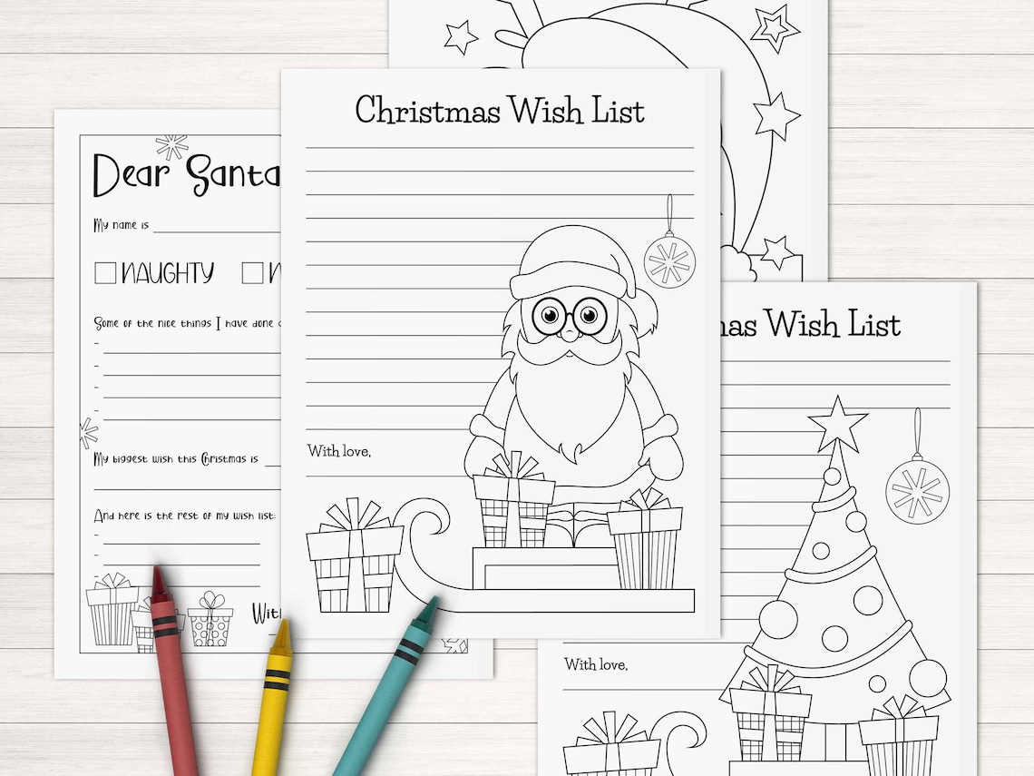 Coloring Letter to Santa for Kids, Christmas Wish List Printable, Dear ...