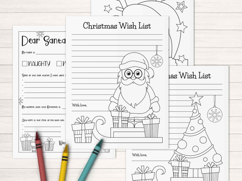 Coloring Letter to Santa for Kids, Christmas Wish List Printable, Dear ...