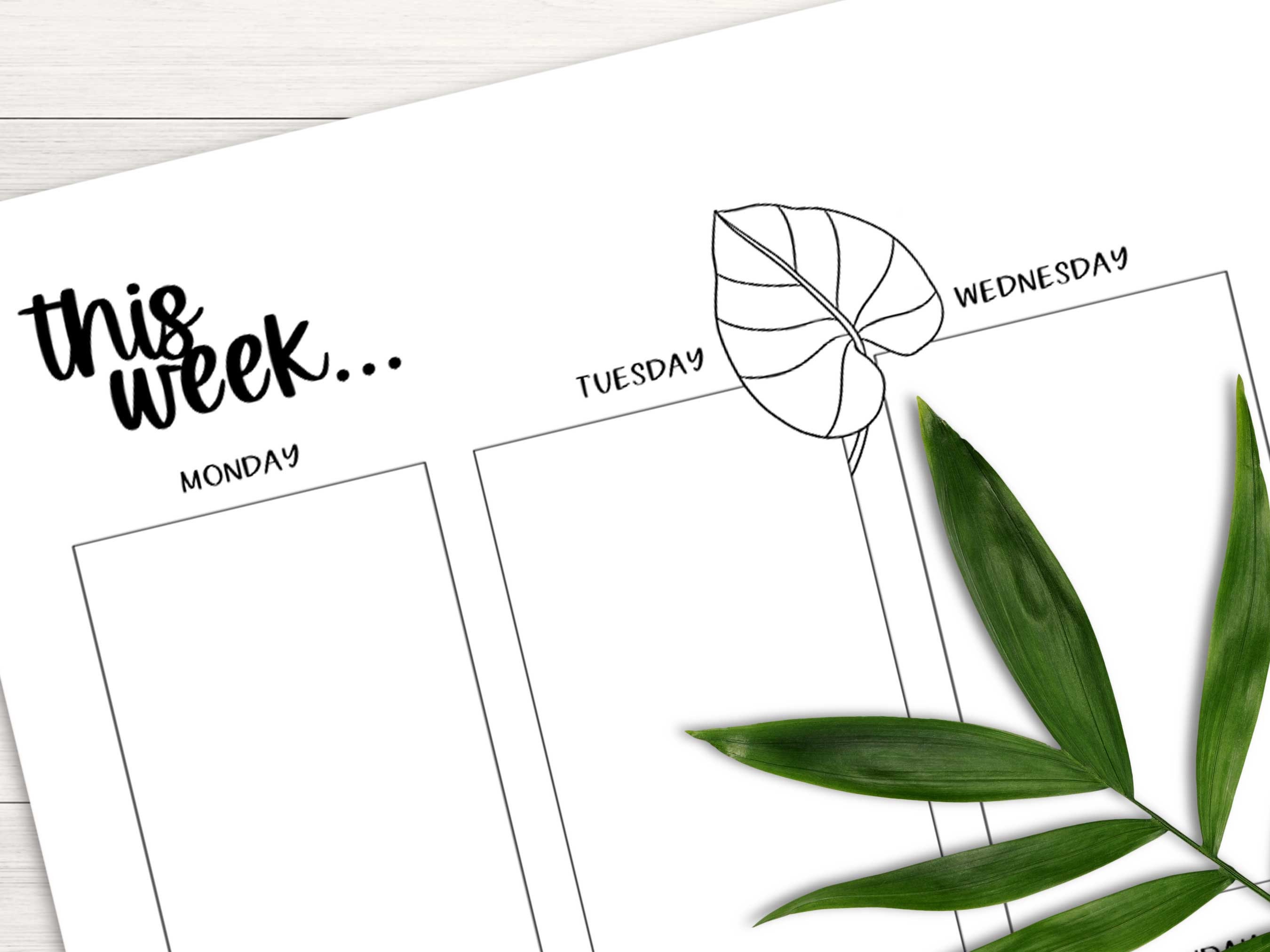 Coloring Weekly Planner, Printable Weekly Planner Minimalist, Botanical ...