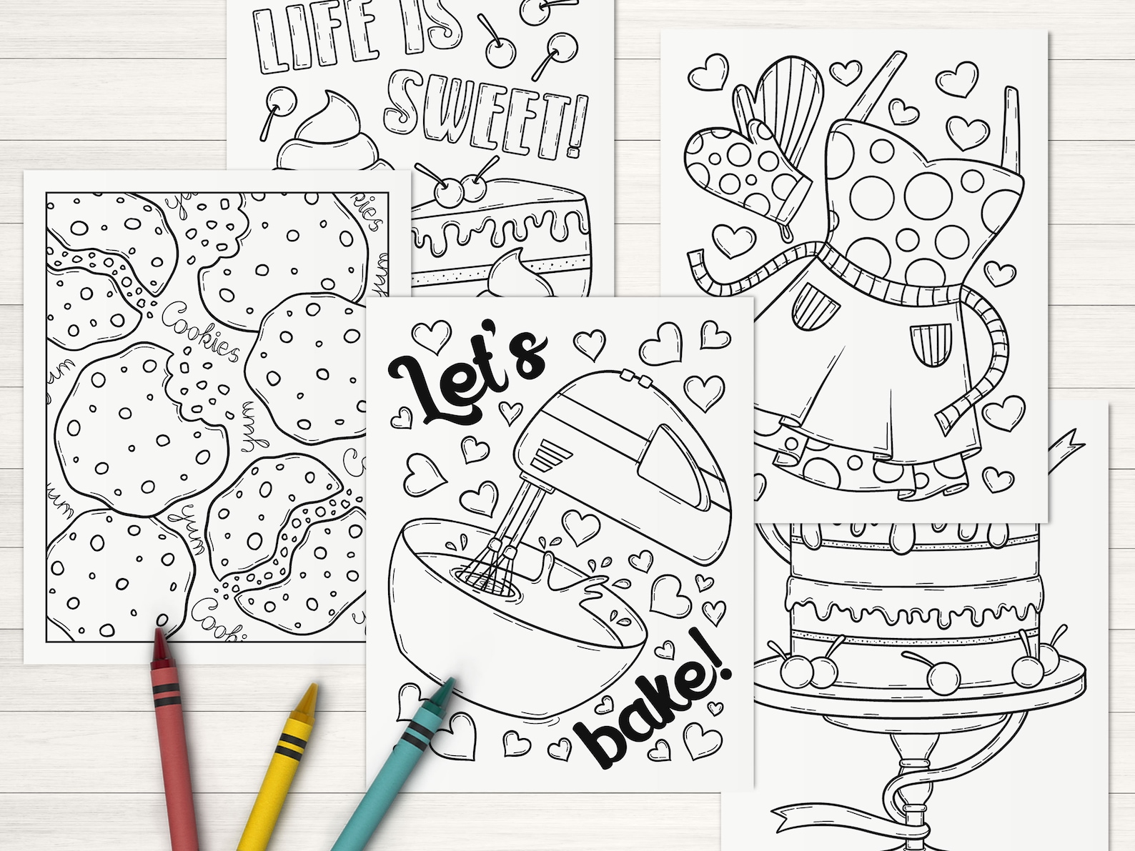 Baking Coloring Pages for Kids, Food Coloring Page Printable, Sweets ...