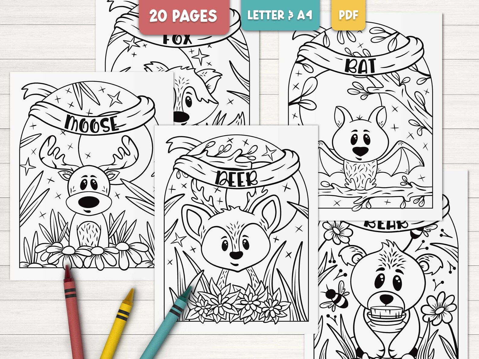 Cute Woodland Animals Coloring Pages for Kids, Animal Coloring Book for ...