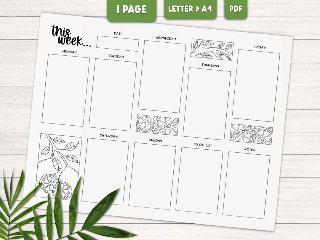 Printable Weekly Planner Landscape, Coloring Planner, Printable Desk ...