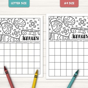 Coloring Calendar for Kids, Undated Monthly Planner Printable, Holiday ...