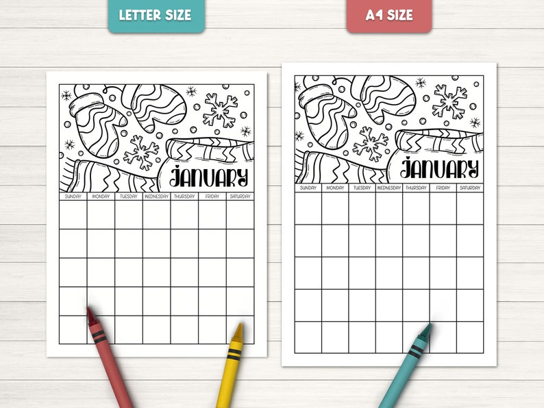 Coloring Calendar for Kids, Undated Monthly Planner Printable, Holiday ...