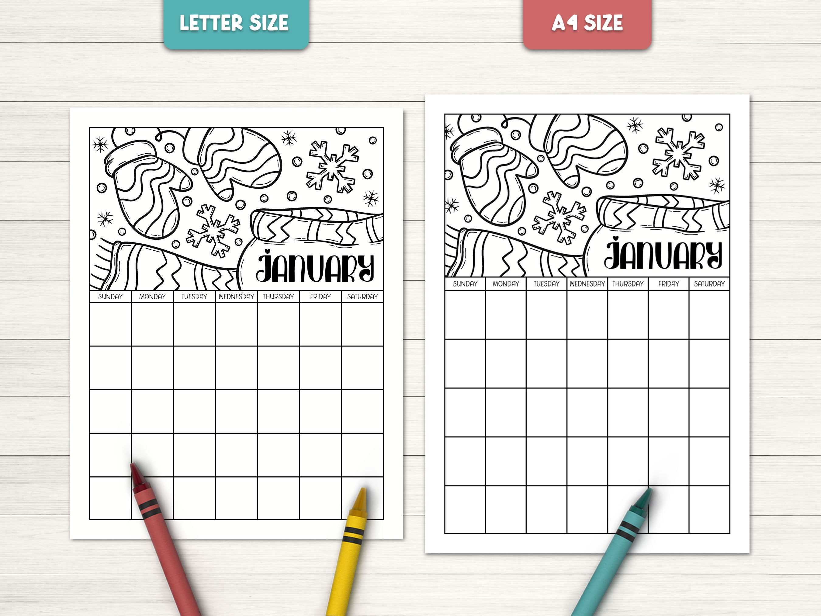 Coloring Calendar for Kids, Undated Monthly Planner Printable, Holiday ...