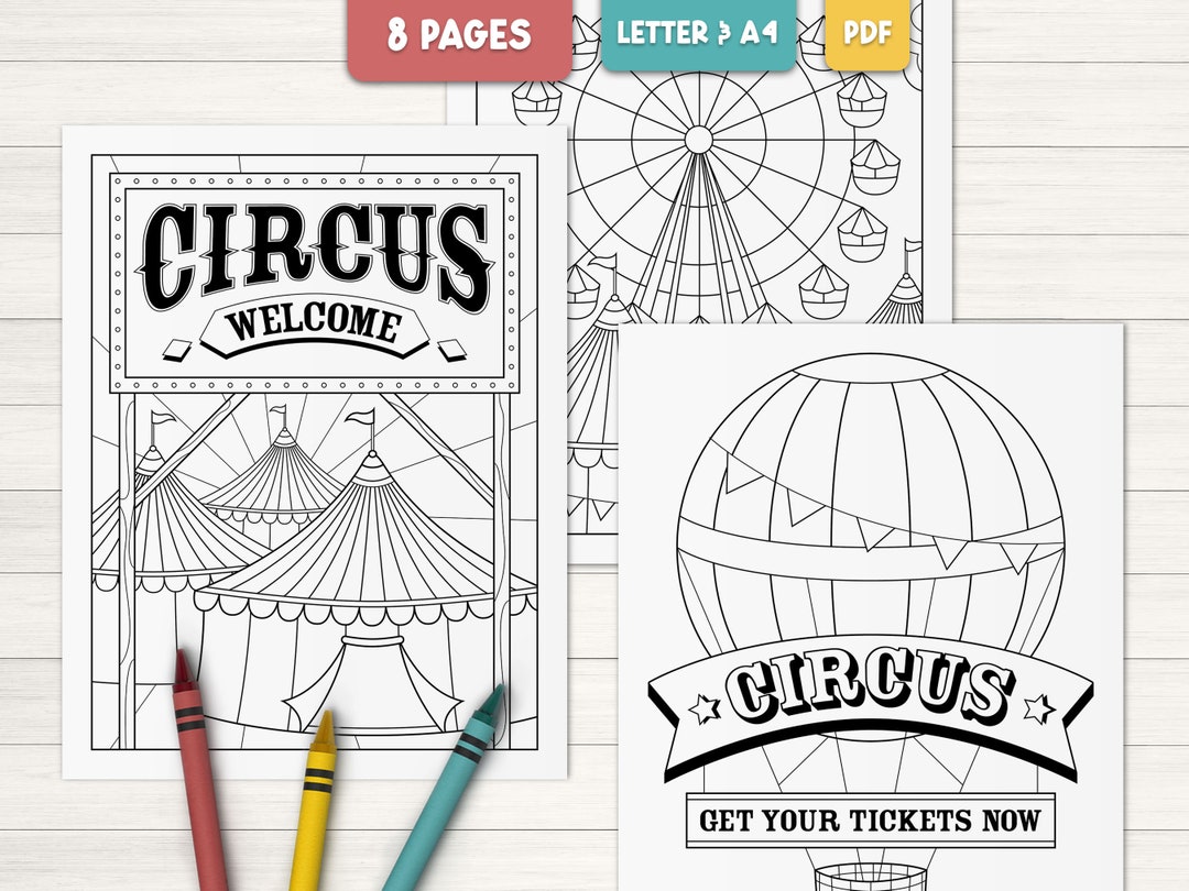 Circus Coloring Pages for Kids Printable, Carnival Party Activity ...