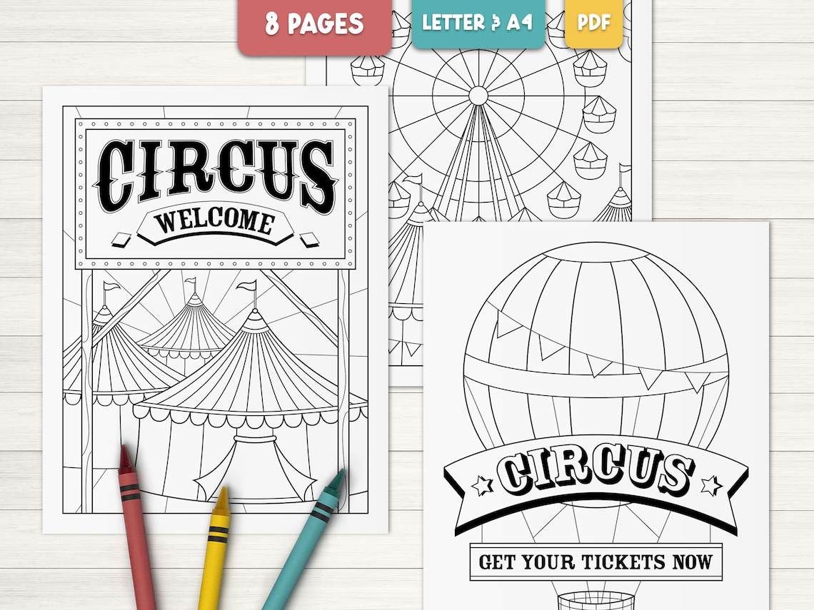 Circus Coloring Pages for Kids Printable, Carnival Party Activity ...