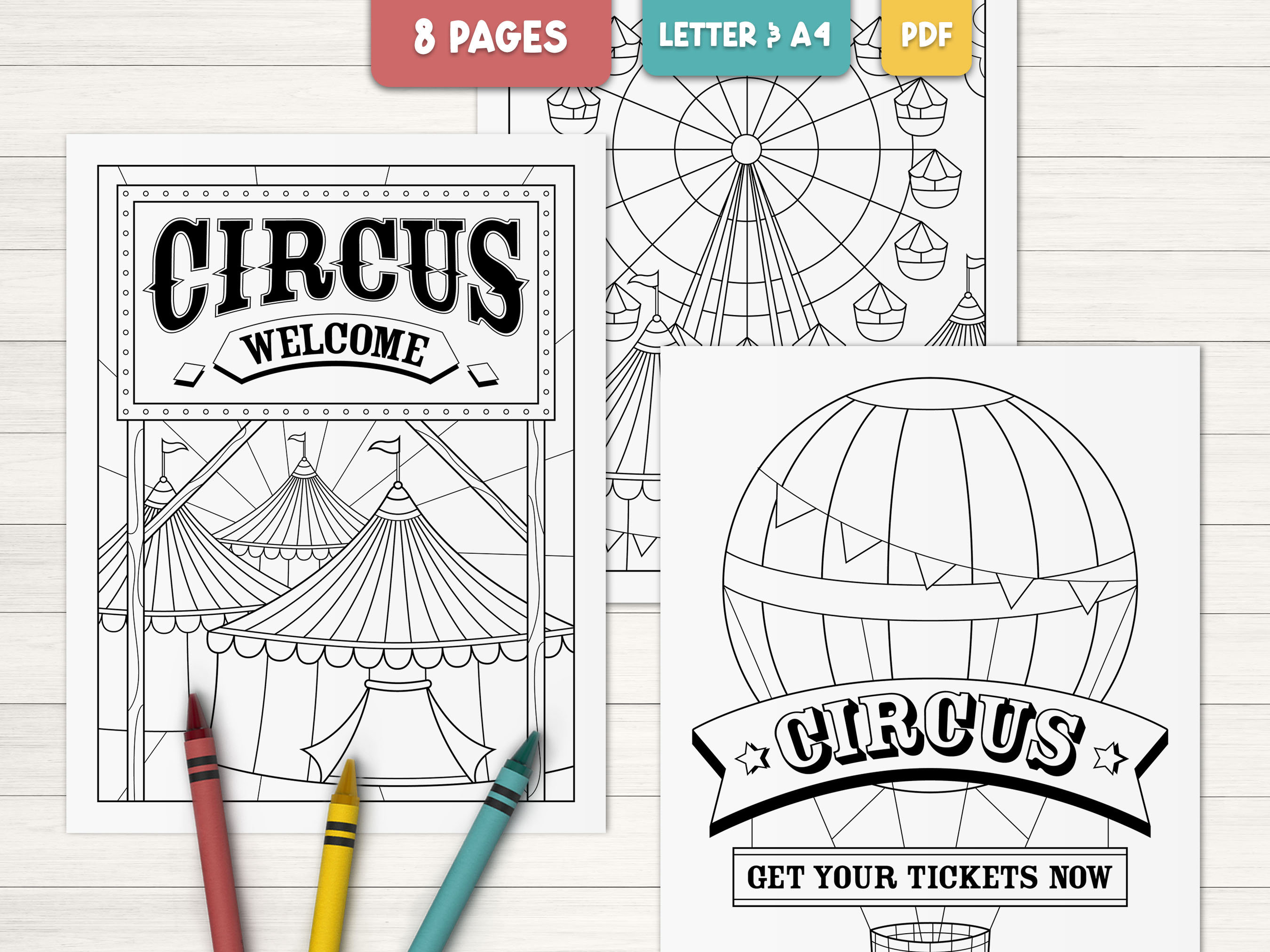 Circus Coloring Pages for Kids Printable, Carnival Party Activity ...