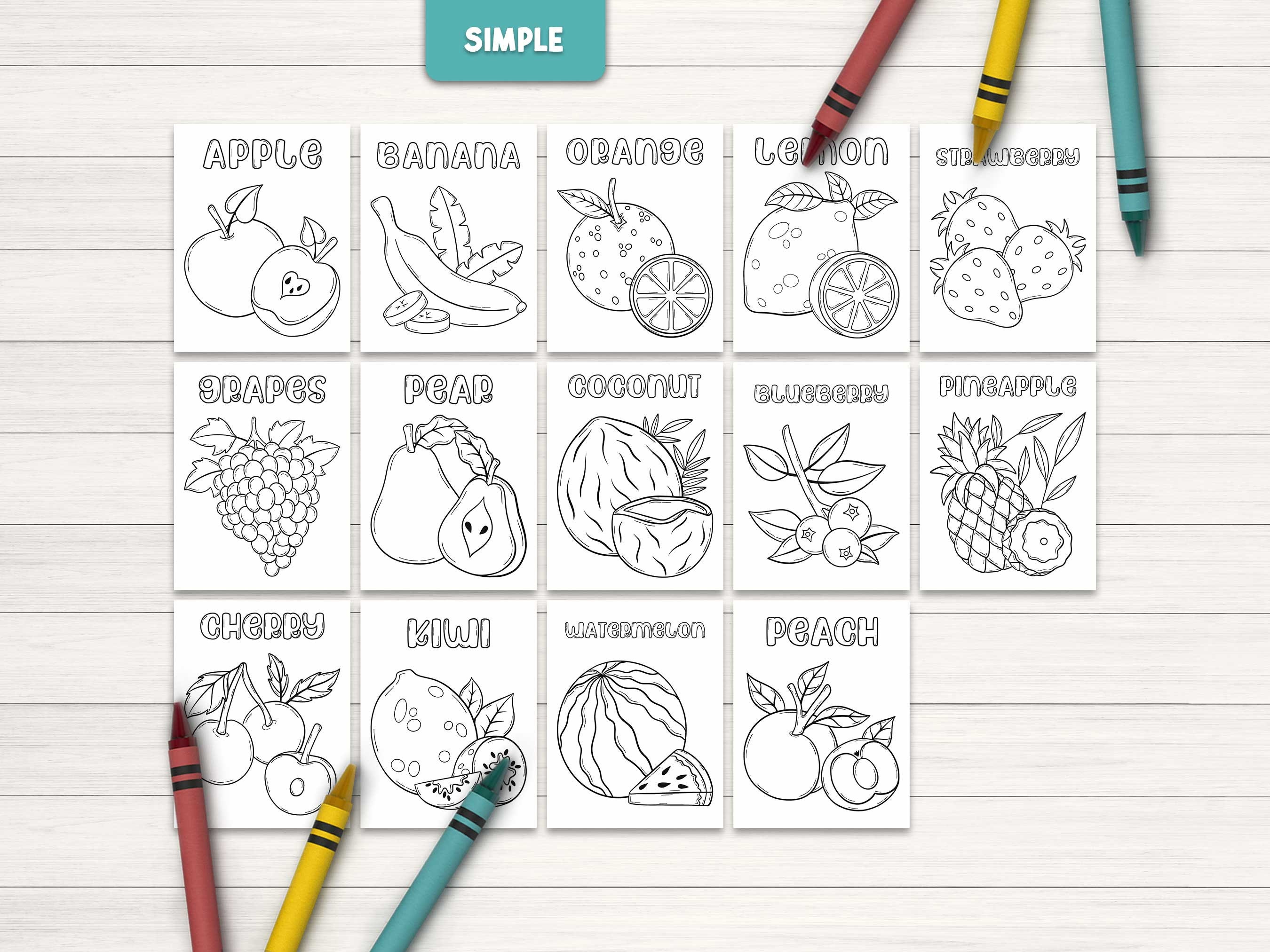 Fruit Coloring Pages for Kids Printable, Educational Coloring Book ...