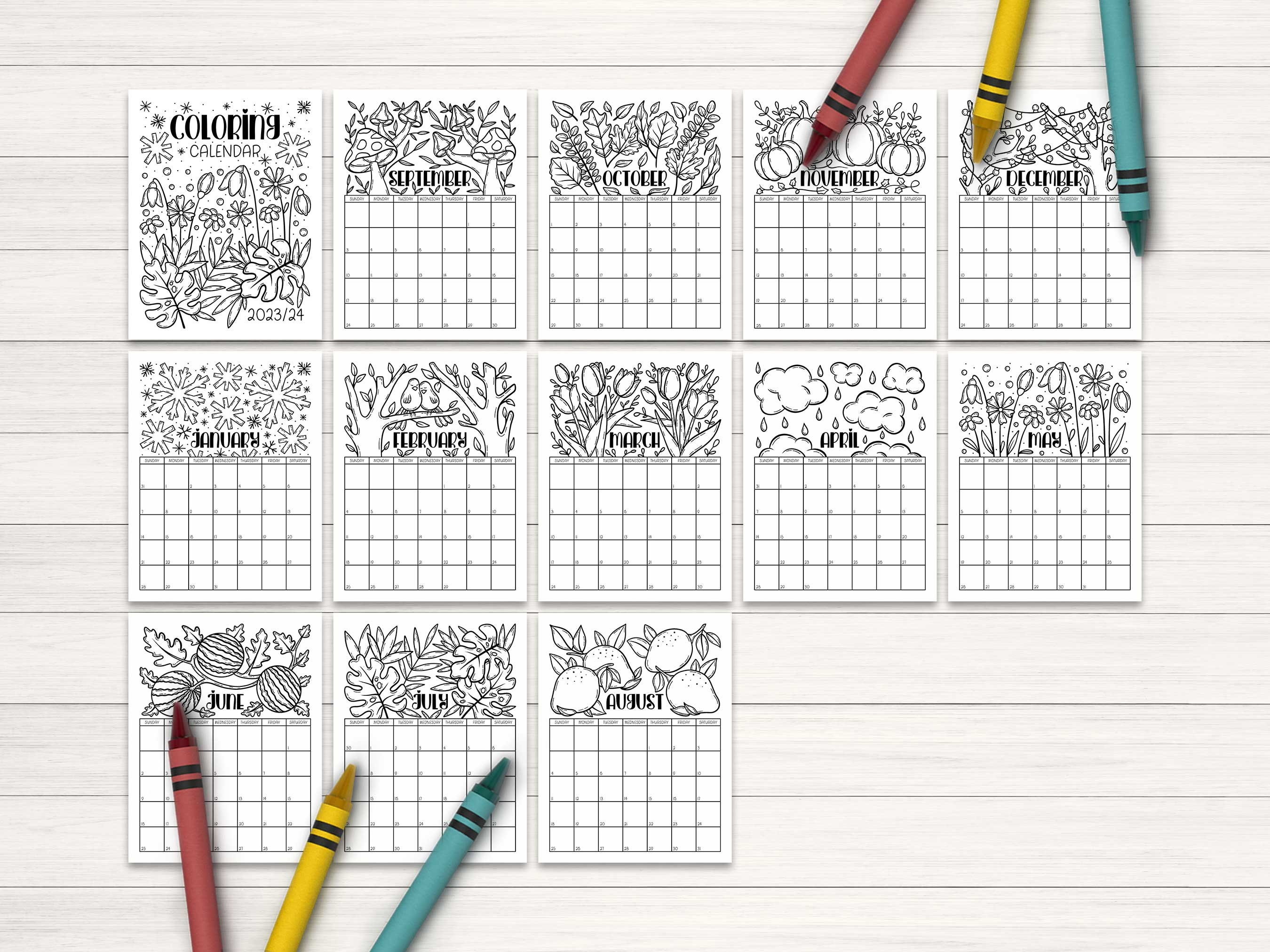 Printable Coloring Calendar for Kids School Year Calendar - Etsy