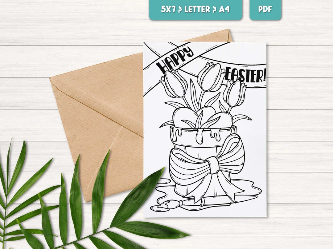 Printable Easter Card to Color, Happy Easter Card Digital, Easter ...