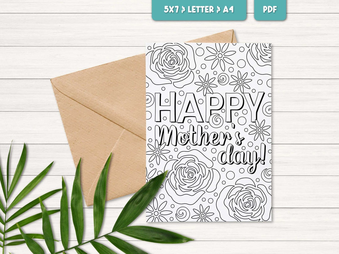 Printable Mother's Day Coloring Card for Kids, Happy Mothers Day Card ...