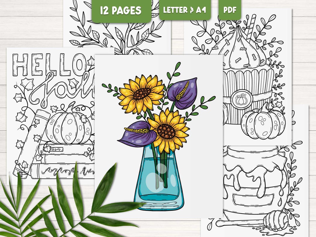 Fall Coloring Pages for Adults, Autumn Coloring Book, Pumpkin Coloring ...