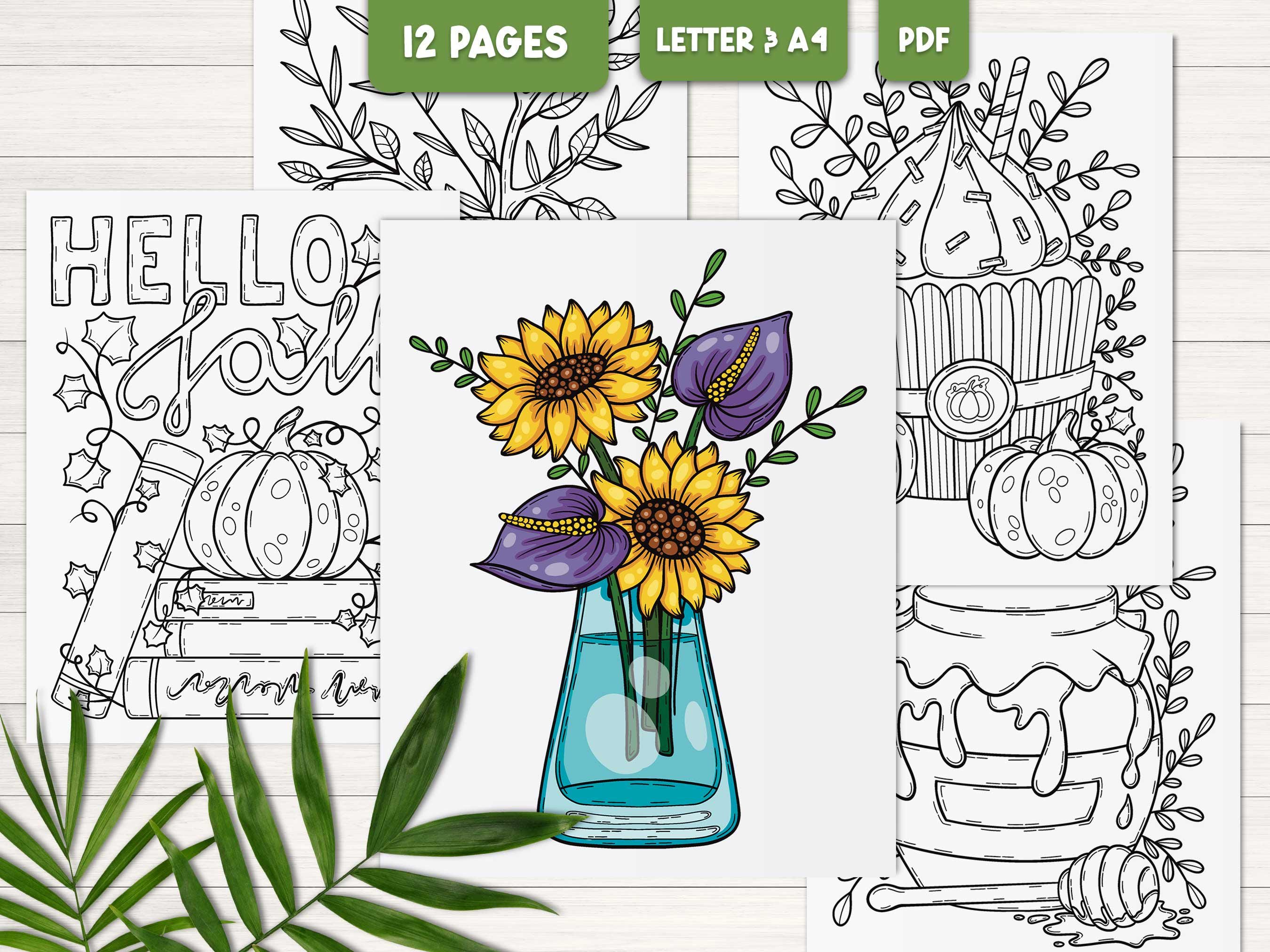 Fall Coloring Pages for Adults, Autumn Coloring Book, Pumpkin Coloring ...