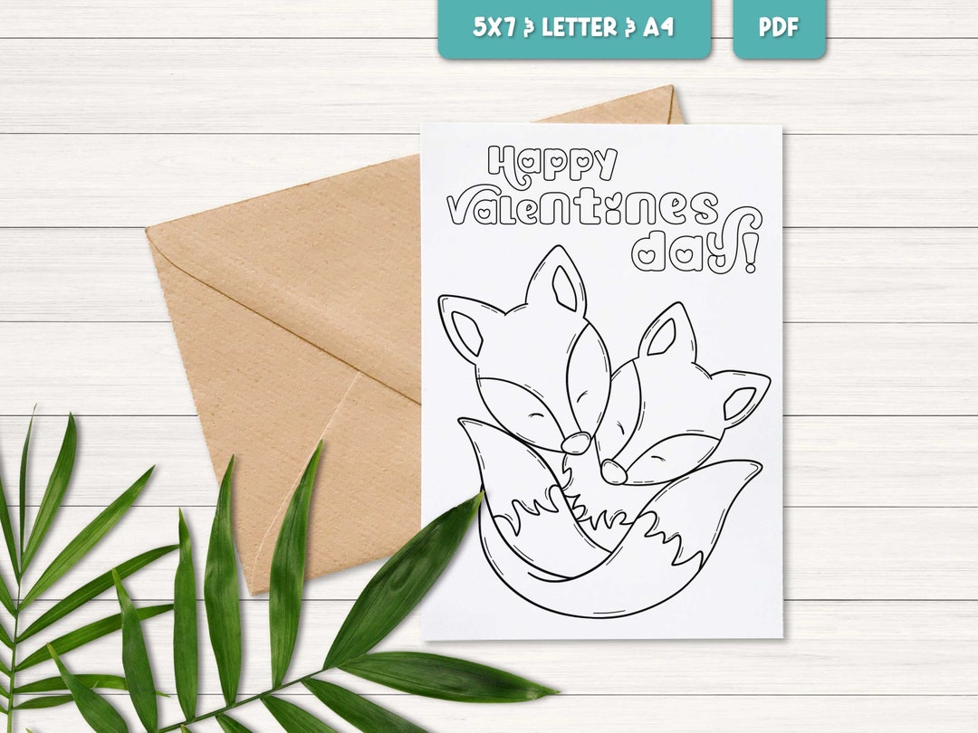 Valentines Day Coloring Card, Printable Valentines Card to Color ...