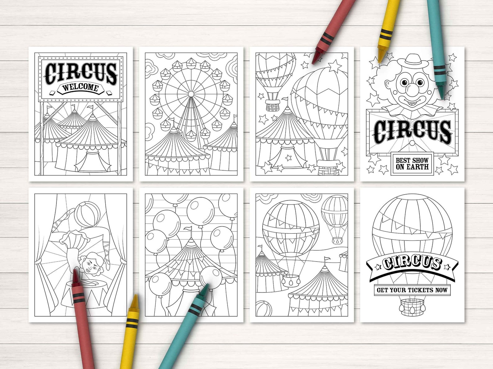 Circus Coloring Pages for Kids Printable, Carnival Party Activity ...
