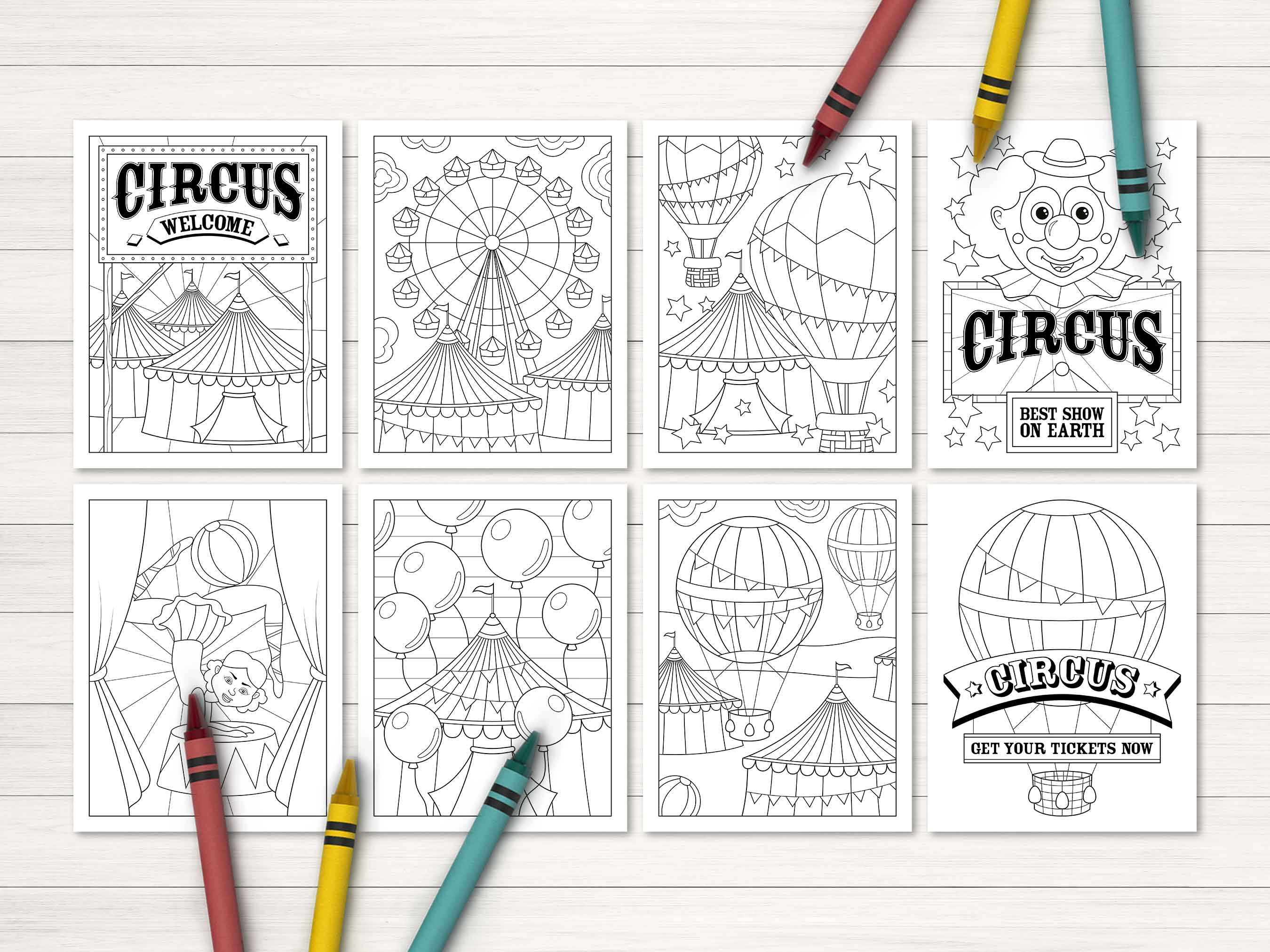 Circus Coloring Pages for Kids Printable, Carnival Party Activity ...