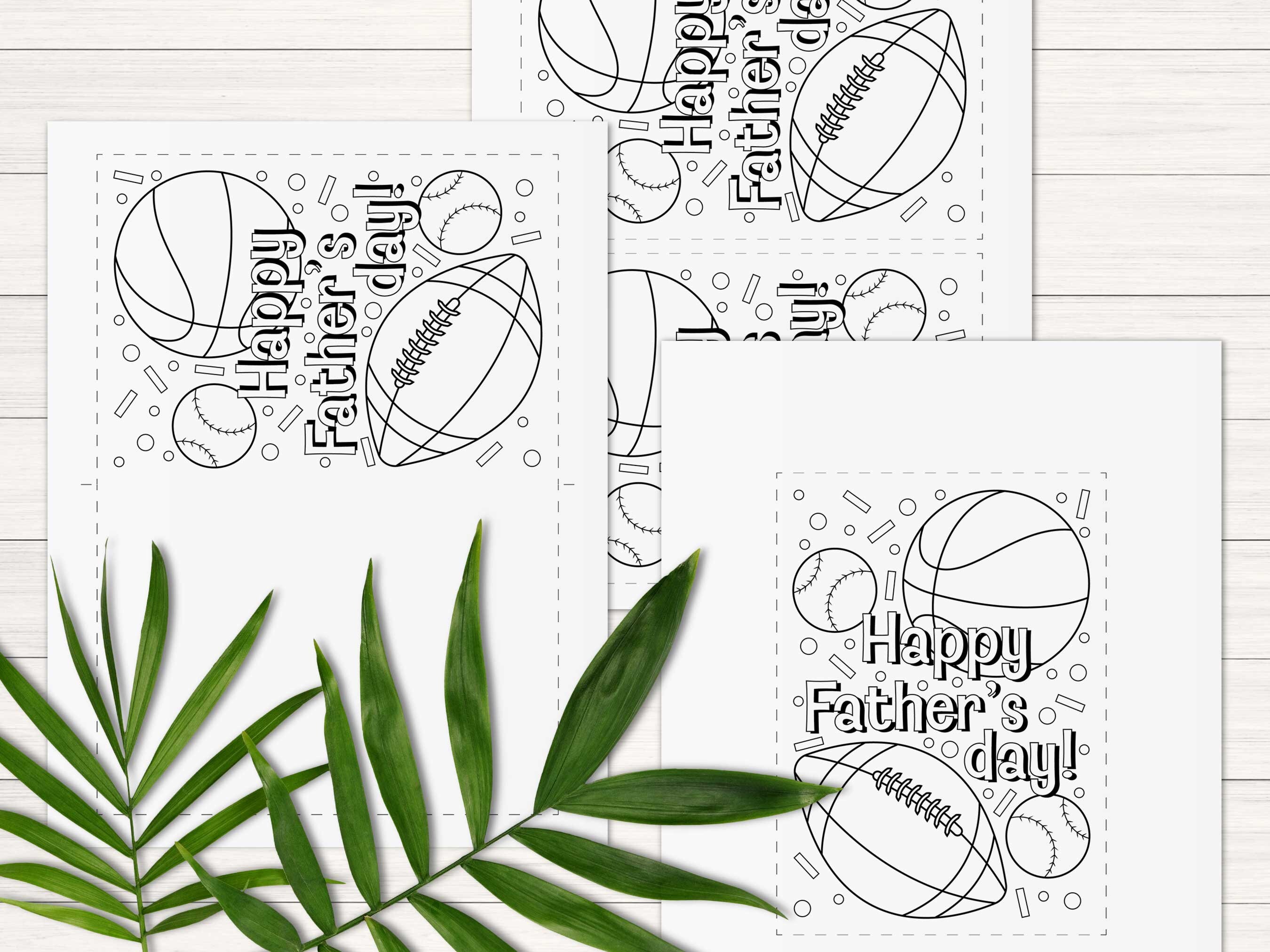 Fathers Day Coloring Card From Kids, Happy Fathers Day Card Digital ...