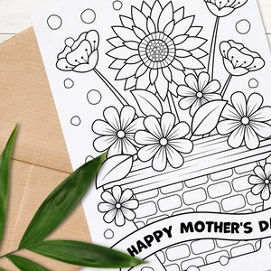 Printable Mother's Day Card, Coloring Card for Kids, Flower Card ...