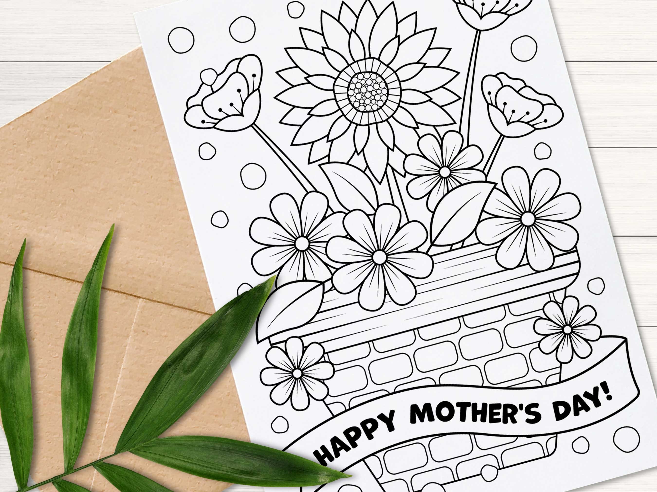 Printable Mother's Day Card, Coloring Card for Kids, Flower Card ...