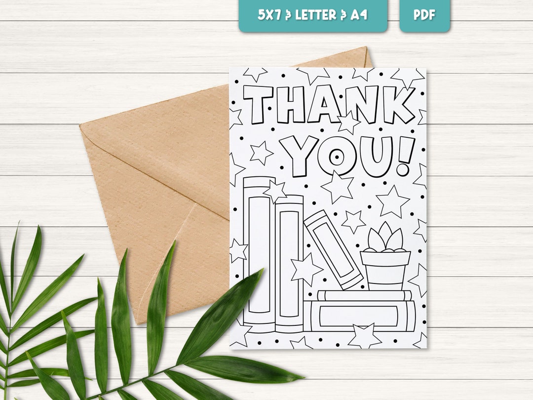 Thank You Coloring Card, Thank You Teacher Card Printable, Greeting ...