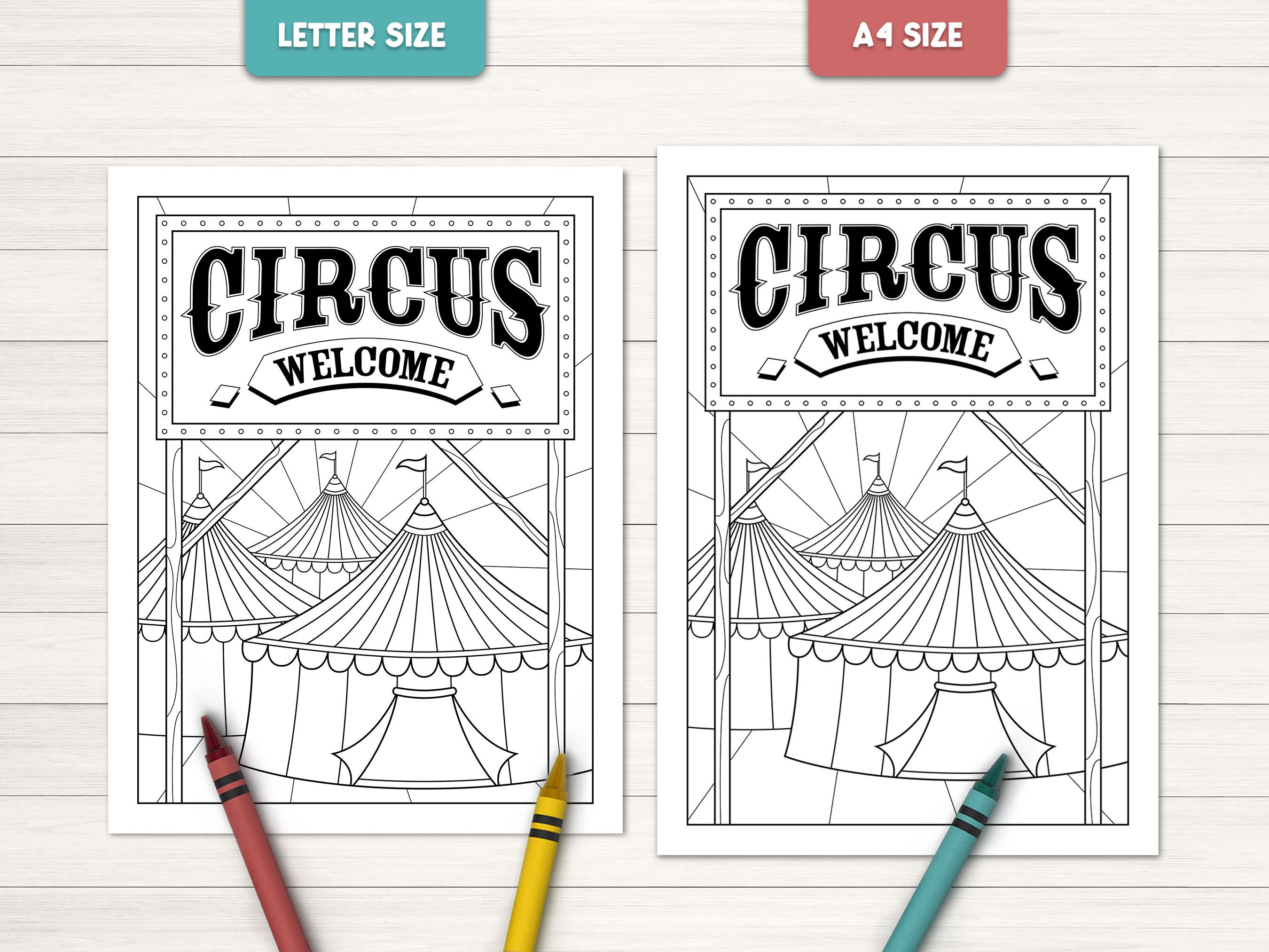 Circus Coloring Pages for Kids Printable, Carnival Party Activity ...